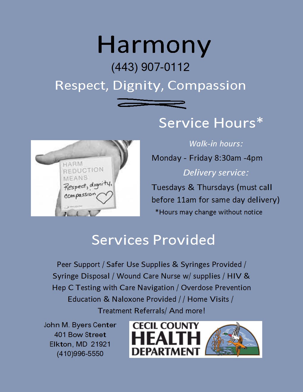 Harmony Harm Reduction Program Changes - Cecil County Health Department Harmony Harm Reduction Program Changes - Cecil County Health Department